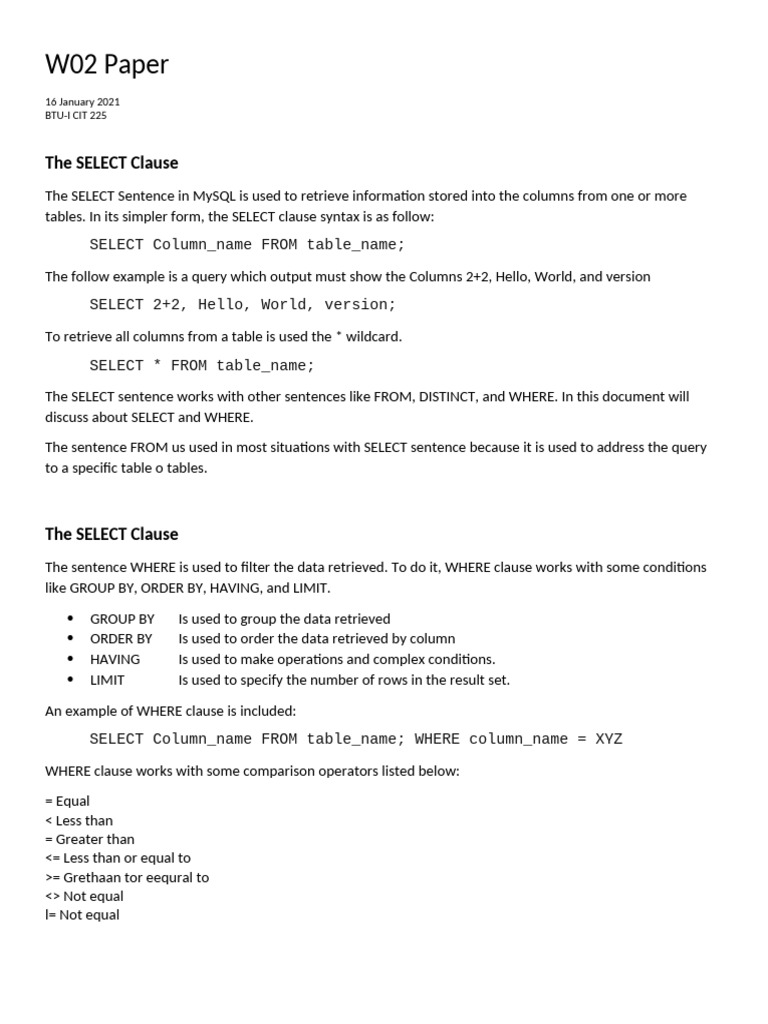 W02 Paper CIT 225 | PDF