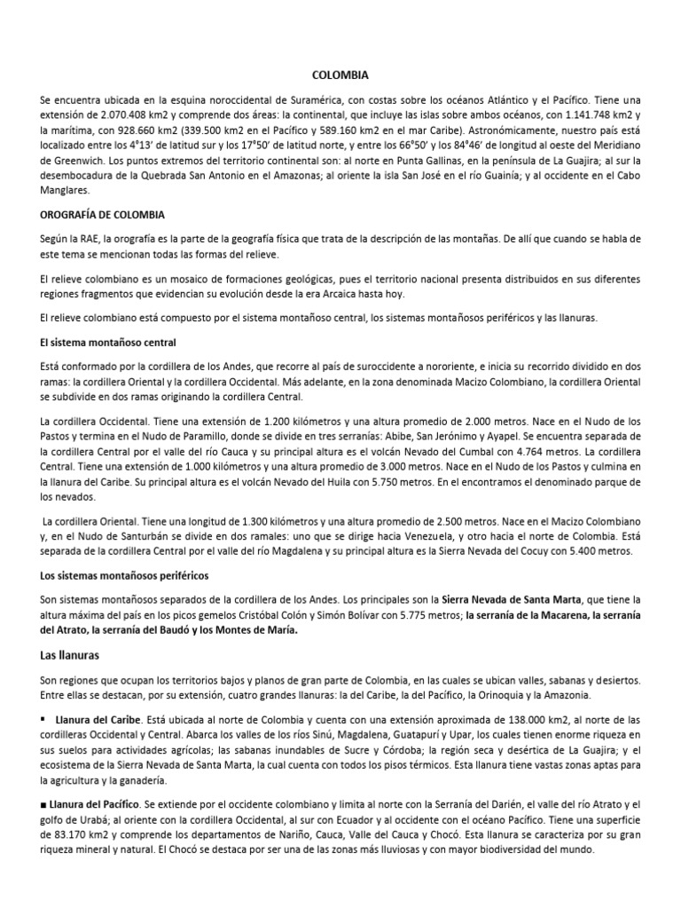 GEOGRAFÍA DE COLOMBIA | PDF | Colombia | Ciencias de la Tierra