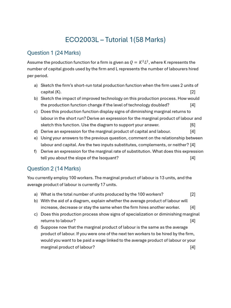 ECO2003L - Tutorial 1 - 2024 - Student | PDF | Labour Economics ...