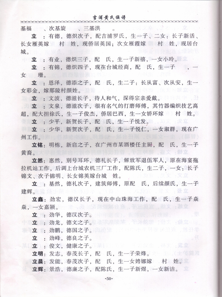 Huang From Haiyan China Genealogical Tree P - 50 | PDF