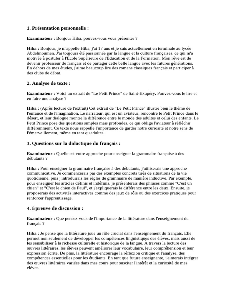 Hiba : Passion pour l'enseignement du français | PDF | Le Petit Prince ...