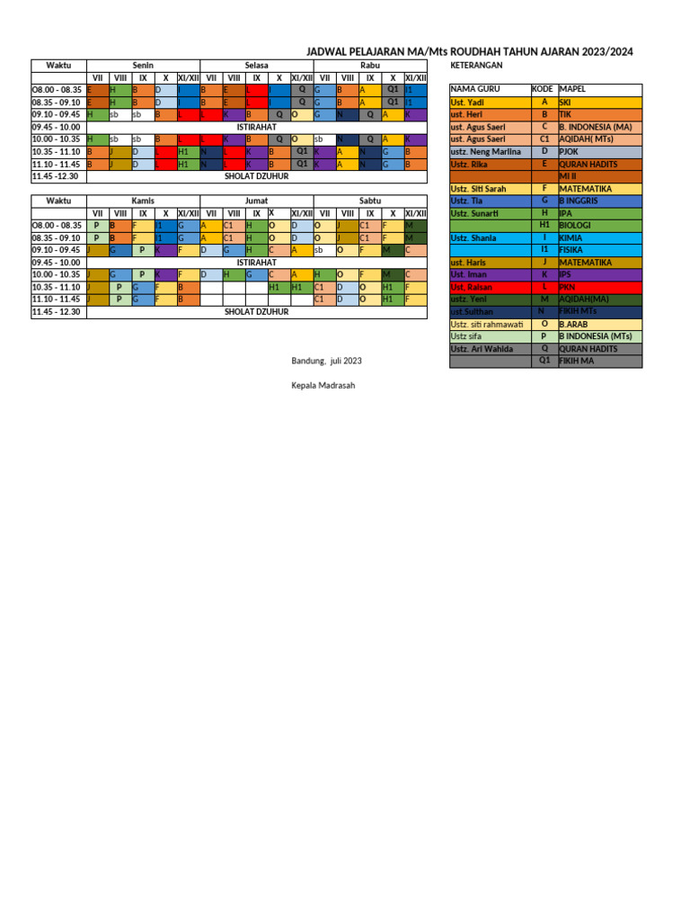 Jadwal Pelajaran Mts MA Roudhah 2023-2024 Baru Edit Fixx | PDF