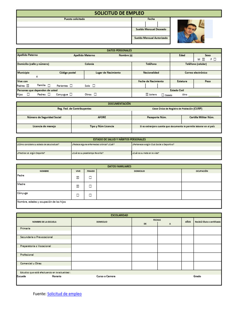 Formato Solicitud de Empleo | PDF