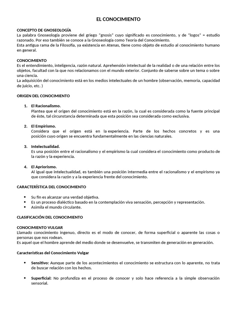 EL CONOCIMIENTO - 5º | PDF | Conocimiento | Empirismo