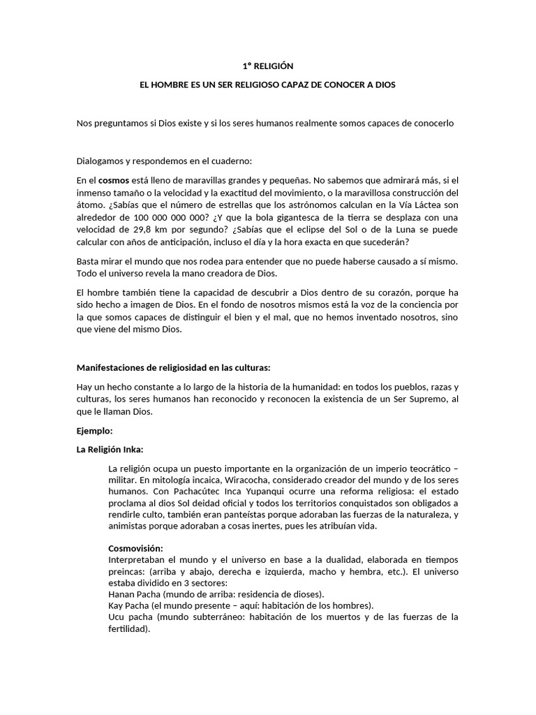 Hoombre Ser Religioso Capaz de Dios - 1º - Religión | PDF | Dios | Humano