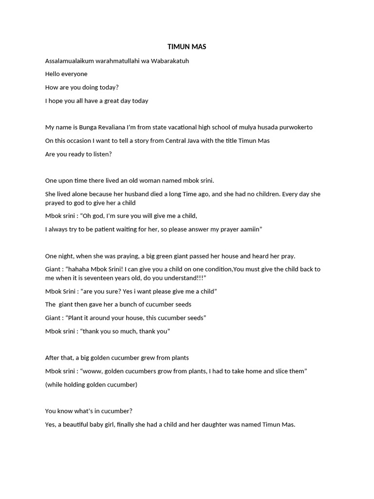 Teks Storytelling Timun Mas | PDF | Religion & Spirituality