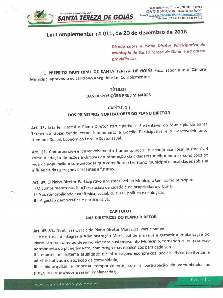 Lei Complementar #011 2018 Plano Diretor | PDF