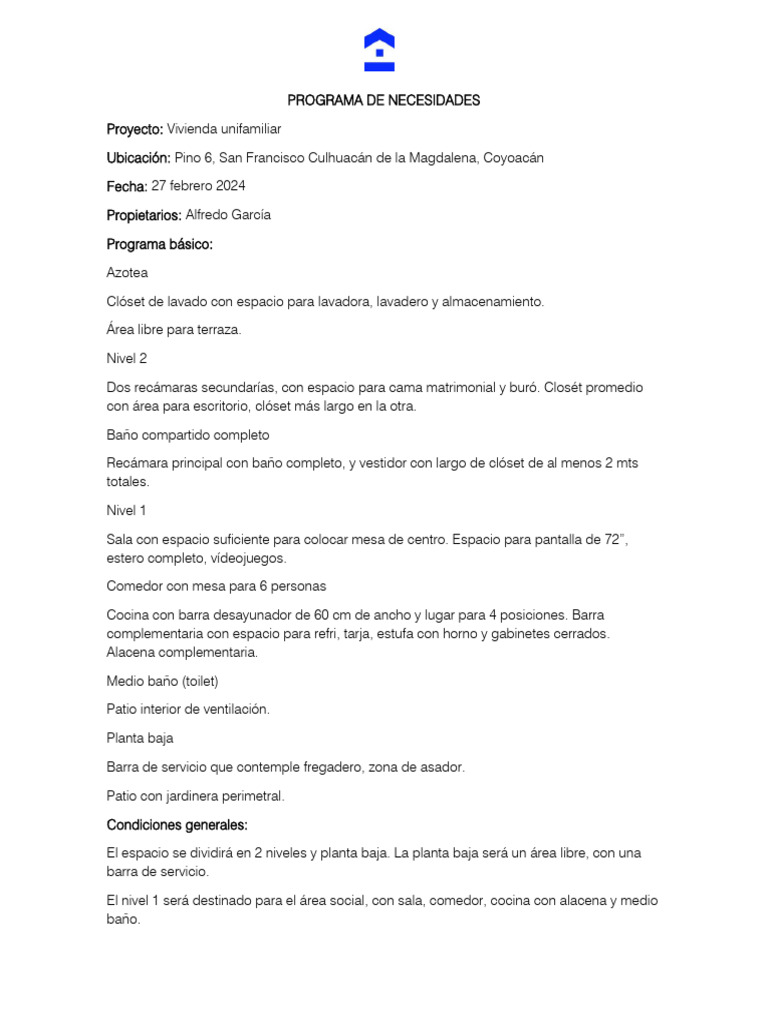 P6_Programa de necesidades | PDF