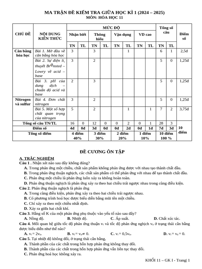 11 GK1 - Đề Cương | PDF