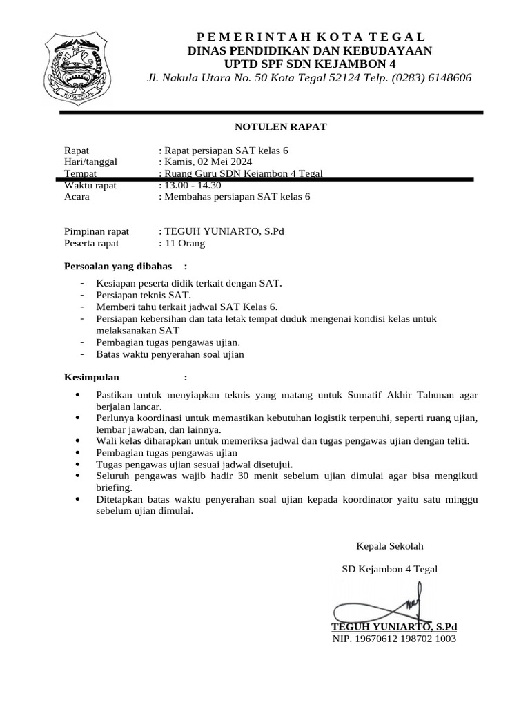 Notulen Rapat Persiapan SAT Dan Rapat Kenaikan Kelas | PDF