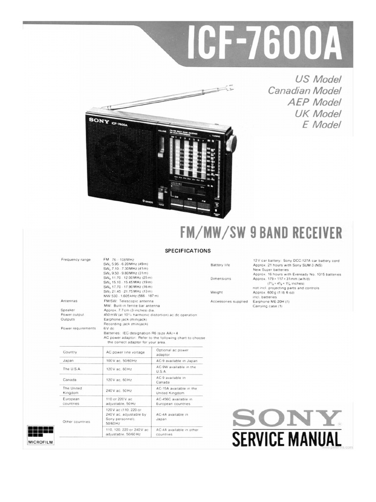 Sony ICF-7600A Service Manual | PDF