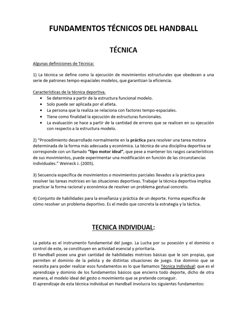 Fundamentos Técnicos del Handball | PDF | Mano | Hombro
