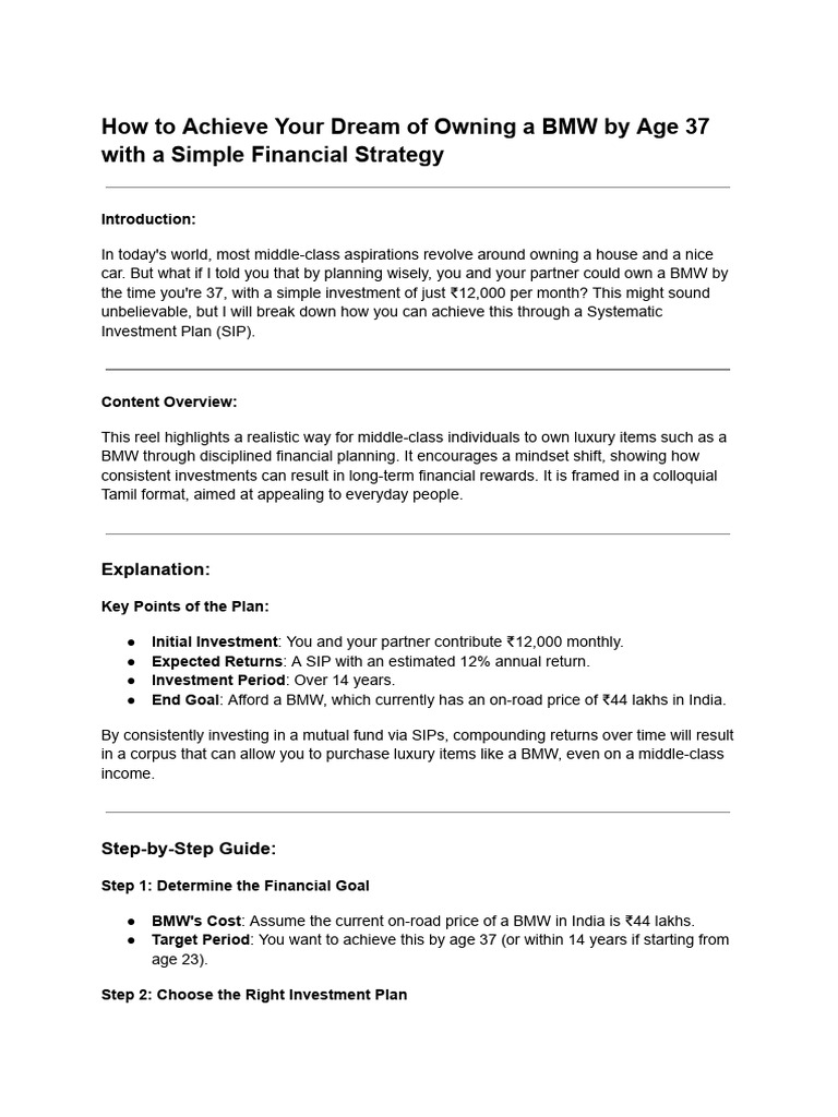 How To Achieve Your Dream of Owning A BMW by Age 37 With A Simple Financial Strategy | PDF ...