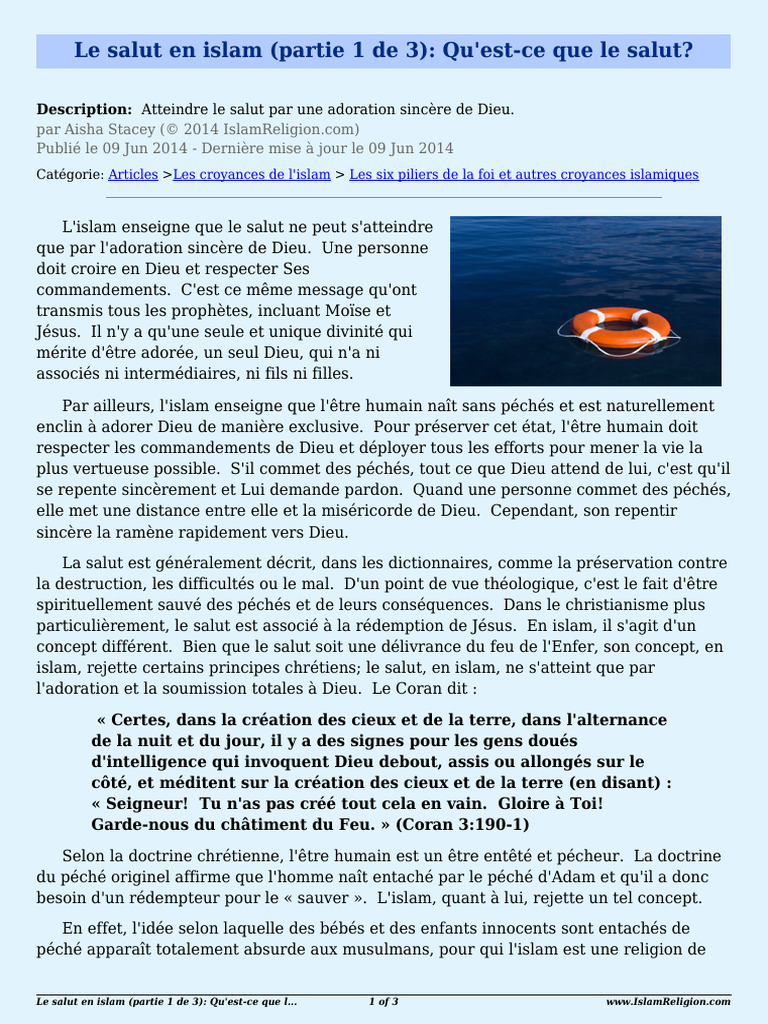 Comprendre le salut en islam | PDF | Salut (théologie) | Dieu