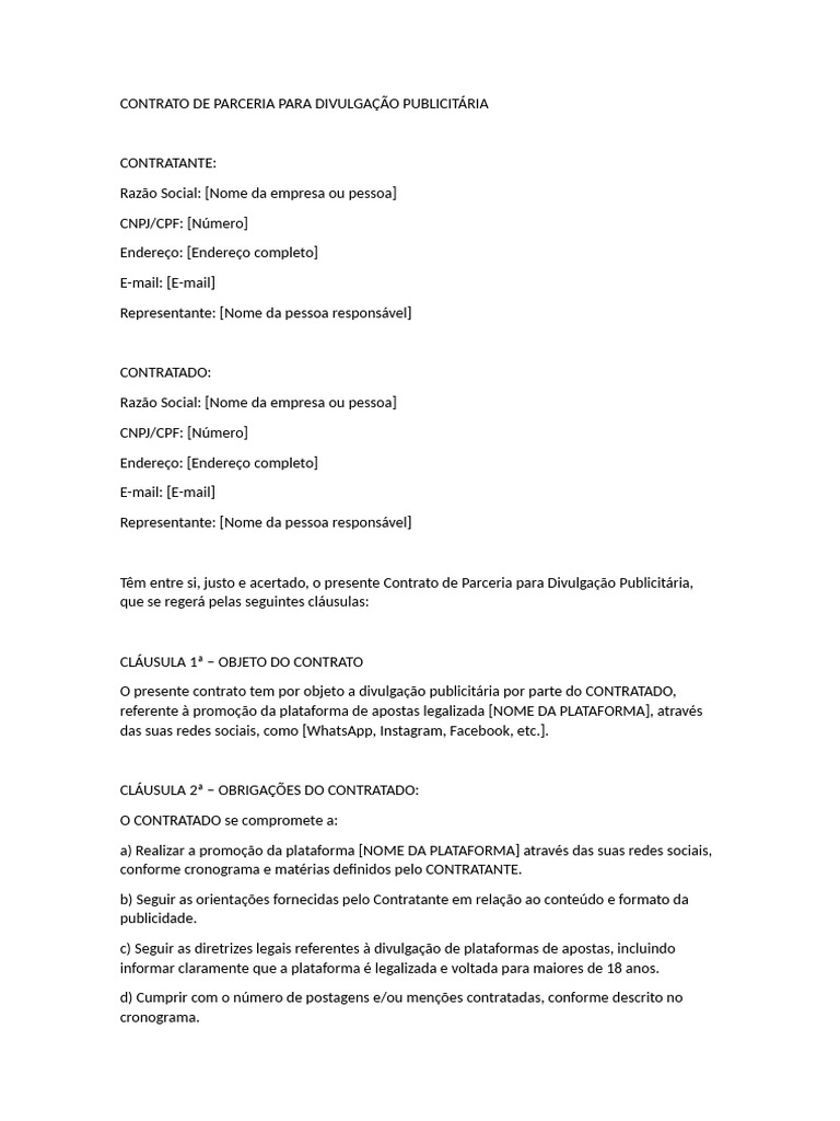 [MODELO] Contrato Influencer | PDF | Publicidade | Emprego