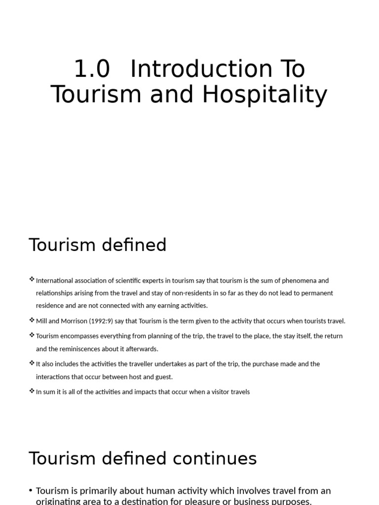 1.0 Introduction To Tourism and Hospitality | PDF | Tourism