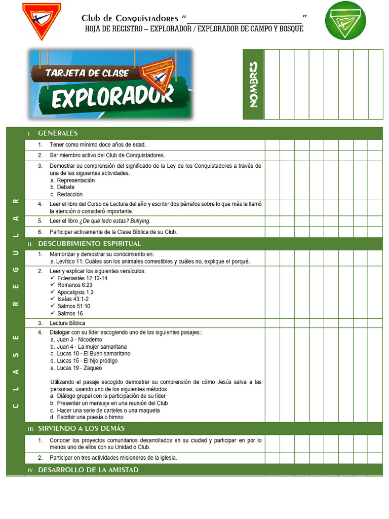 3. Hoja de registro - Explorador | PDF