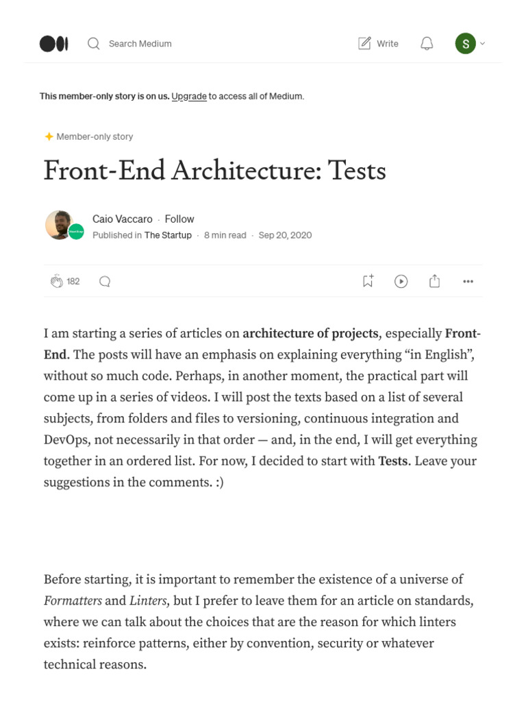 Front-End Architecture - Tests. It Is Difficult For A Developer To Take ...