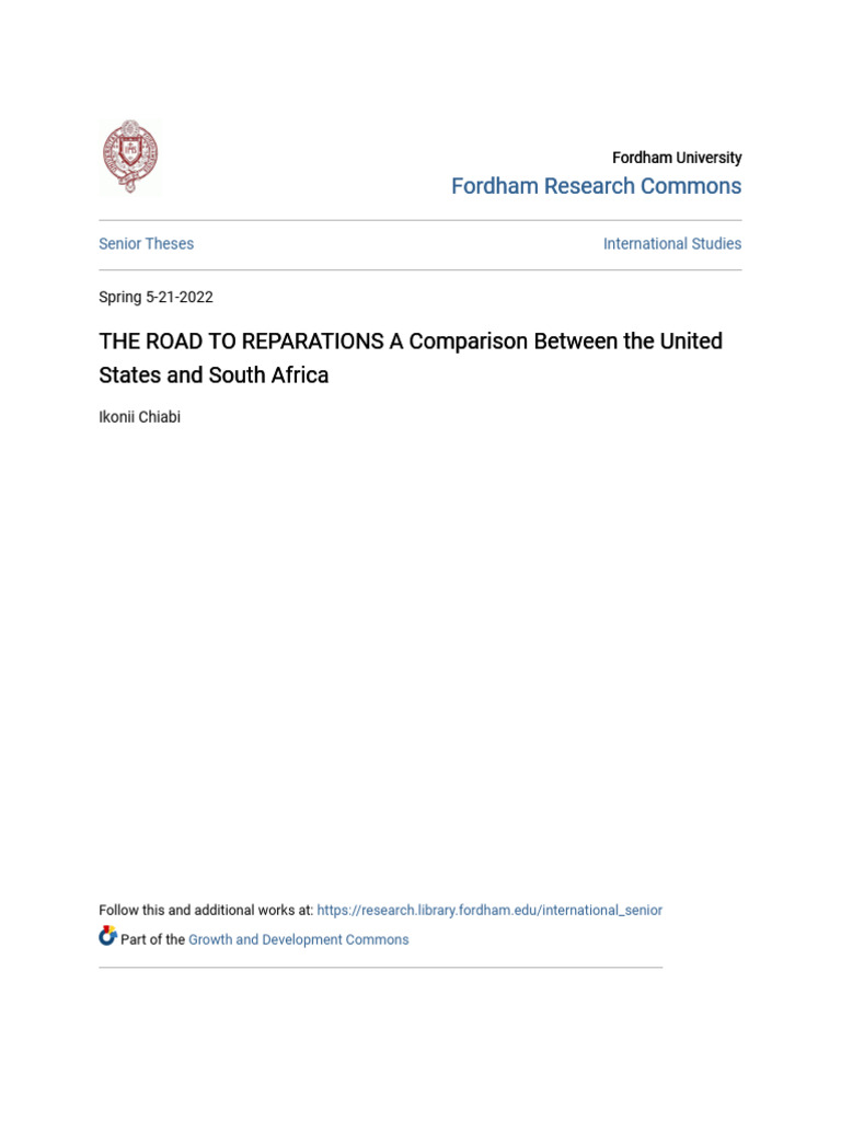 THE ROAD TO REPARATIONS A Comparison Between The United States An | PDF ...