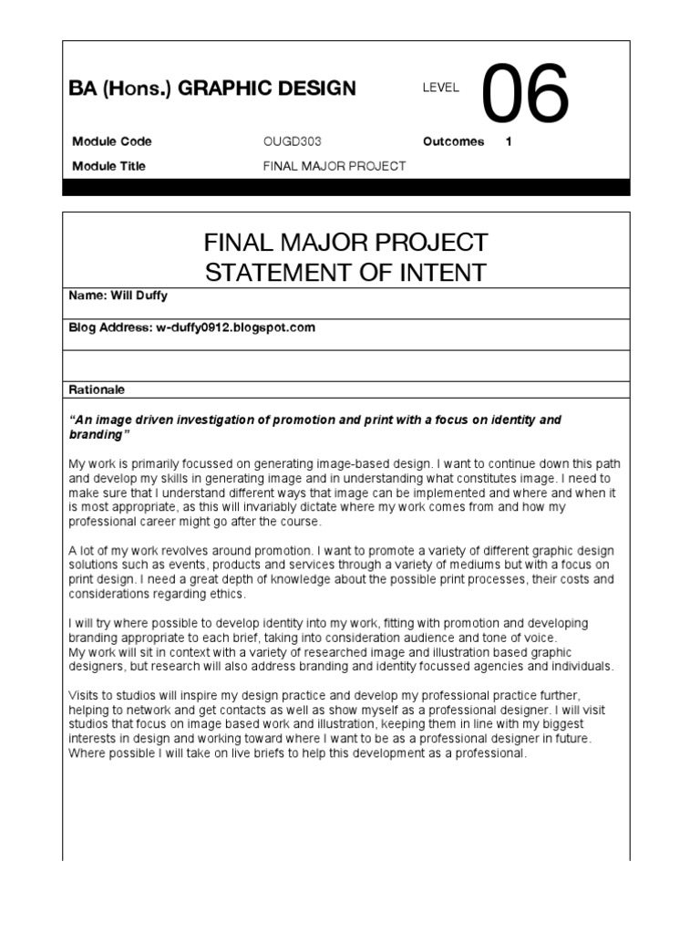 Final Major Project Statement of Intent: Ba (Hons.) Graphic Design | PDF | Page Layout | Design