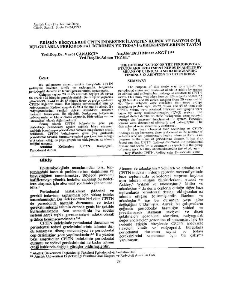 Er - K - N B - Reylerde Cpitn - Ndeks - Ne - Laveten KL - N - K Ve Radyoloj - K Bulgularla Per ...