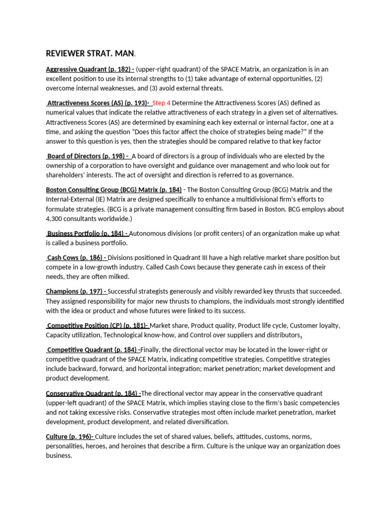 REVIEWER-STRAT | PDF | Swot Analysis | Strategic Management REVIEWER-STRAT | PDF | Swot Analysis | Strategic Management