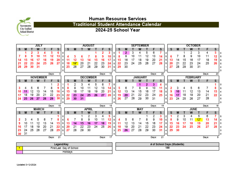 2024-25 Traditional Student Attendance Calendar | PDF