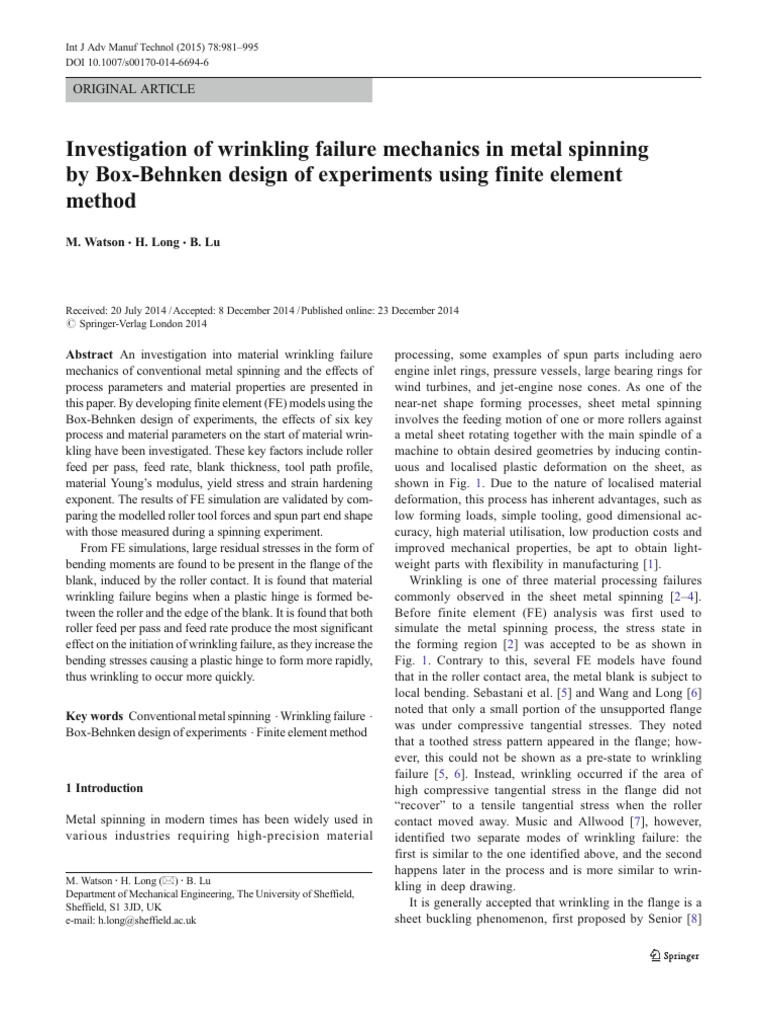 Investigation of Wrinkling Failure Mechanics in Metal Spinning | PDF ...