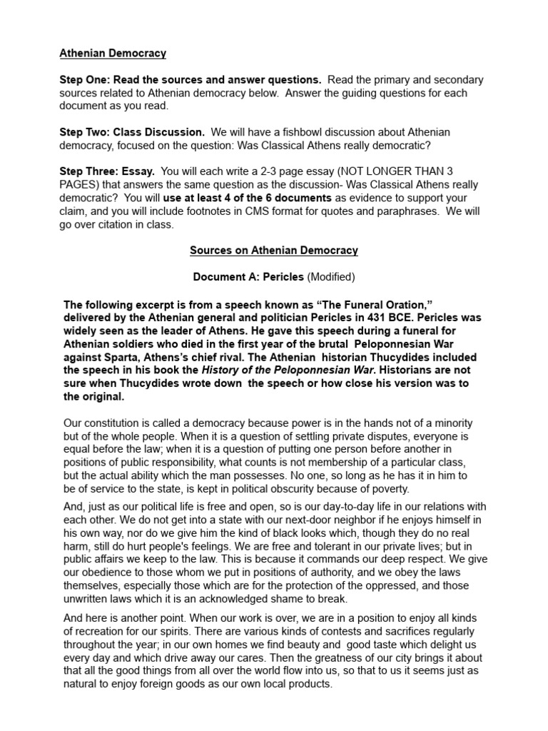 Athenian Democracy Docs, Discussion, Essay | PDF | Peloponnesian War ...