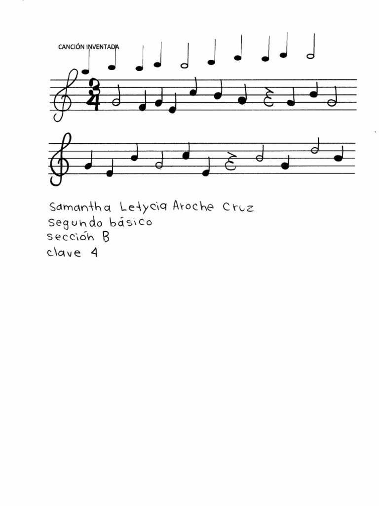 Cancion Inventada Por SAMANTHA AROCHE 2DO B CLAVE 4 | PDF