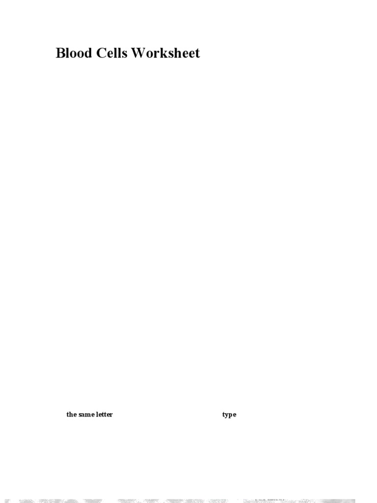 Blood Cells Worksheet | PDF | Cell Biology | Biology