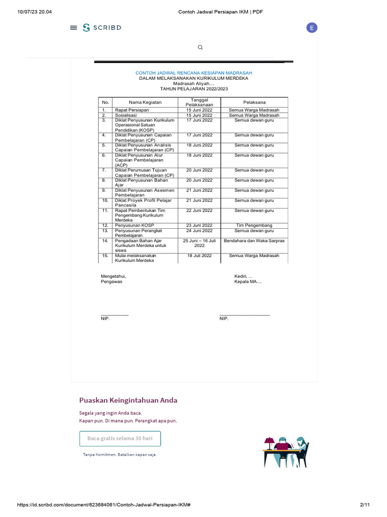 Contoh Jadwal Persiapan IKM - PDF | PDF