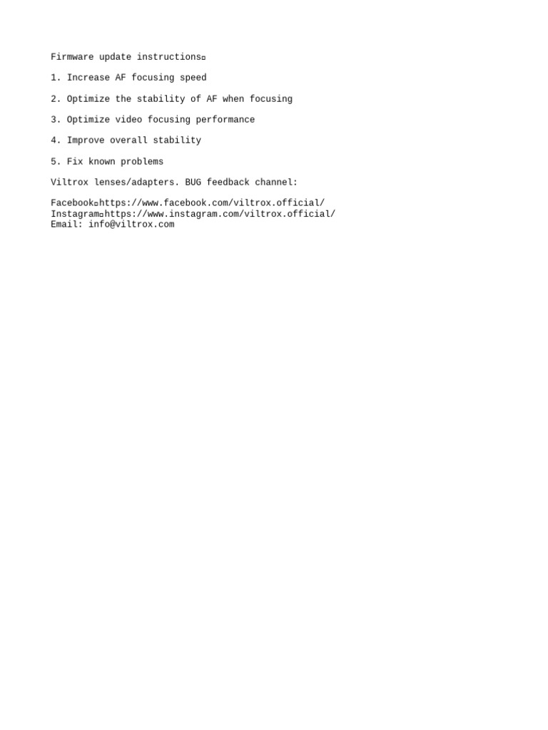 Viltrox Lens Firmware Update Guide | PDF