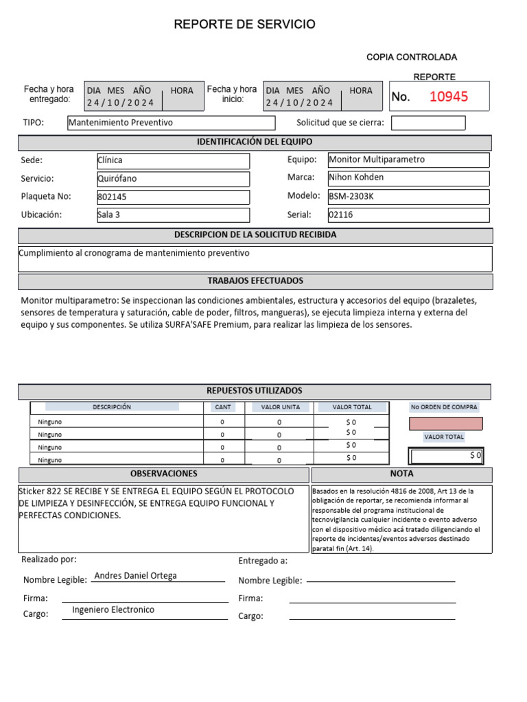 Reporte de servicio | PDF