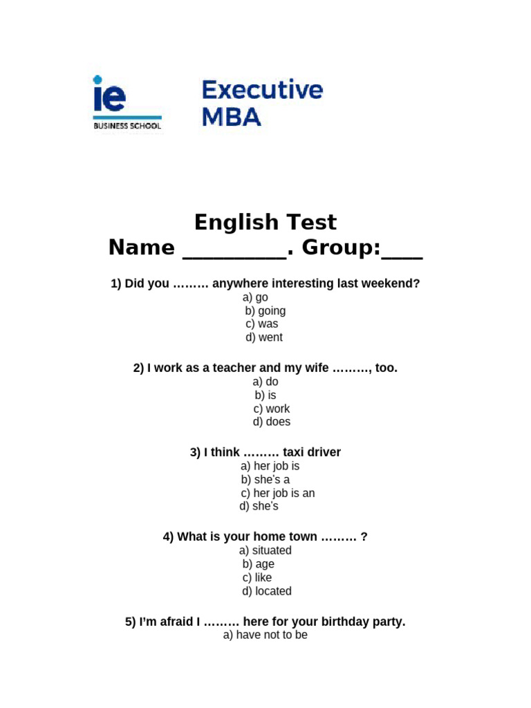 English Test 1 | PDF