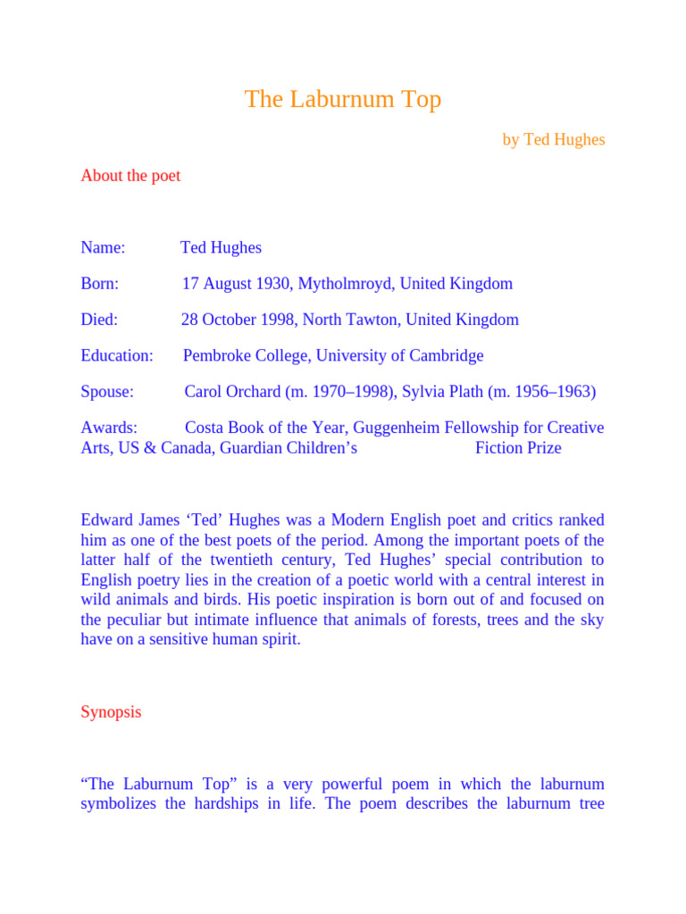 The Laburnum Top Revision | PDF | Poetry
