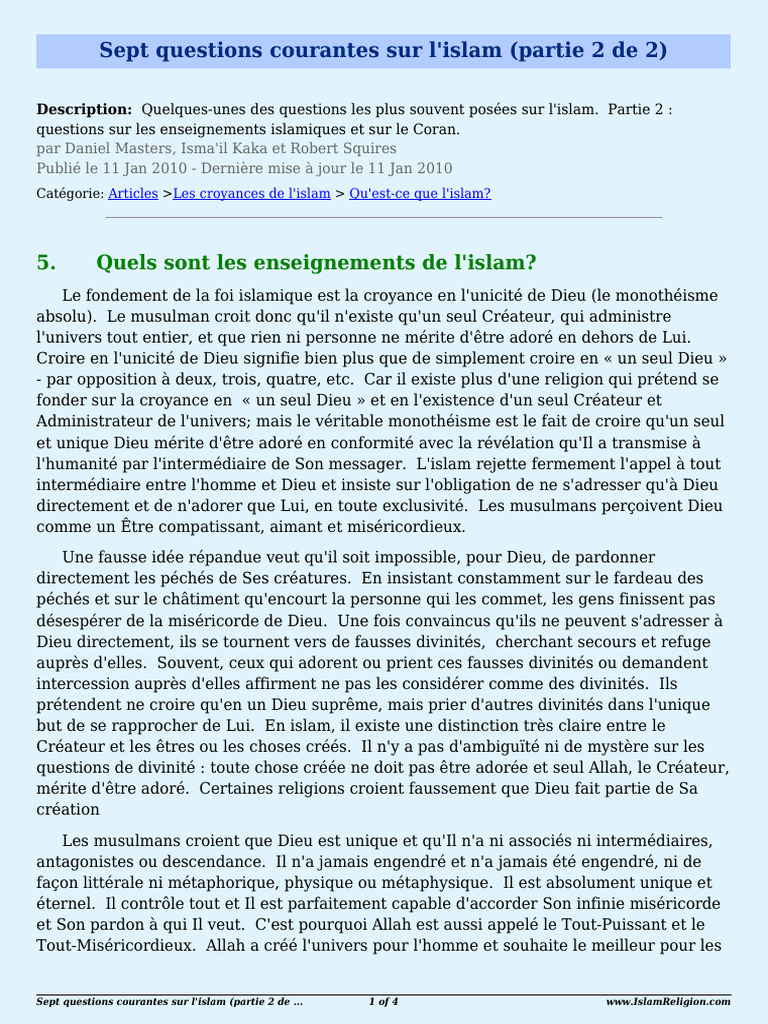 Questions fréquentes sur l'islam | PDF | Dieu | Coran
