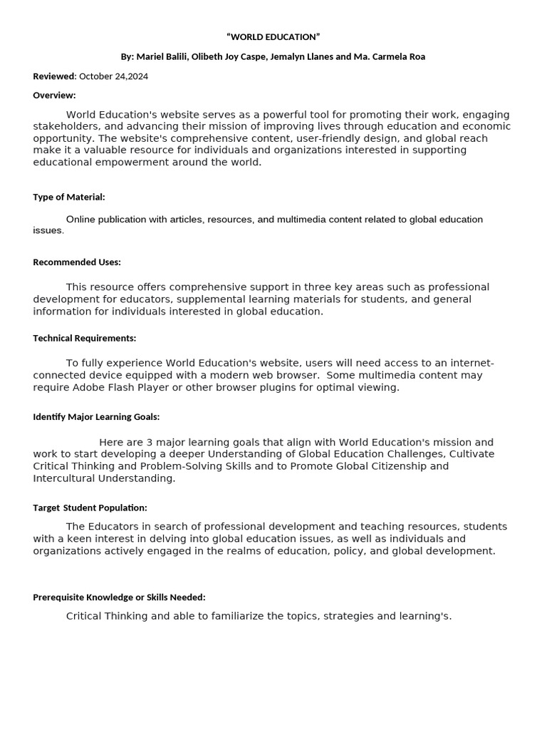 Review Word Education | PDF | Usability | Learning