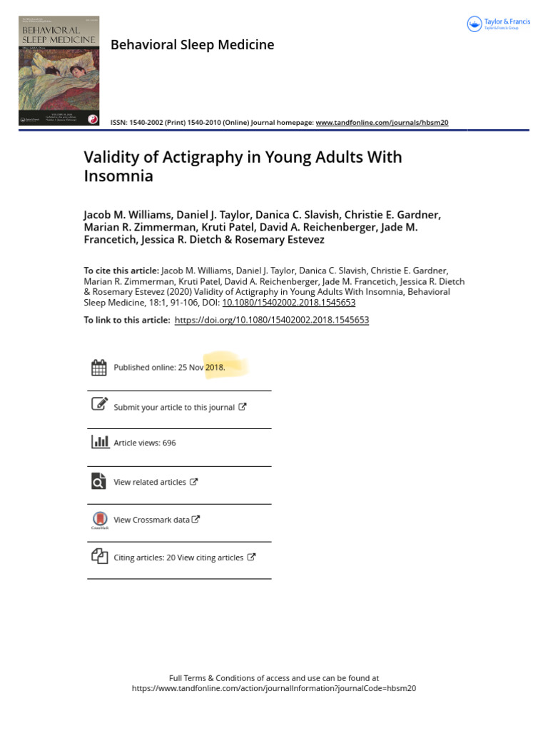 Validity of Actigraphy in Young Adults With Insomnia | PDF | Mental ...