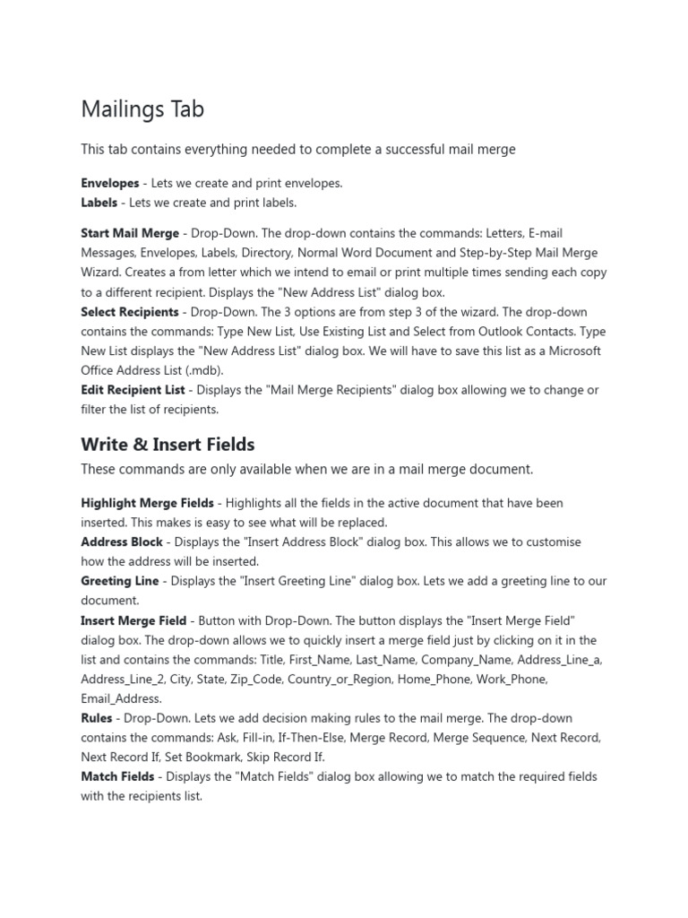 Mailings Tab | PDF | Mail | Software