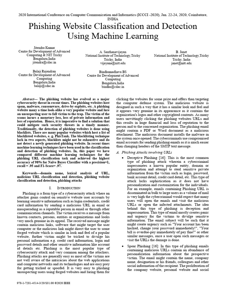 Phishing Website Classification and Detection J Kumar | PDF | Phishing | Domain Name