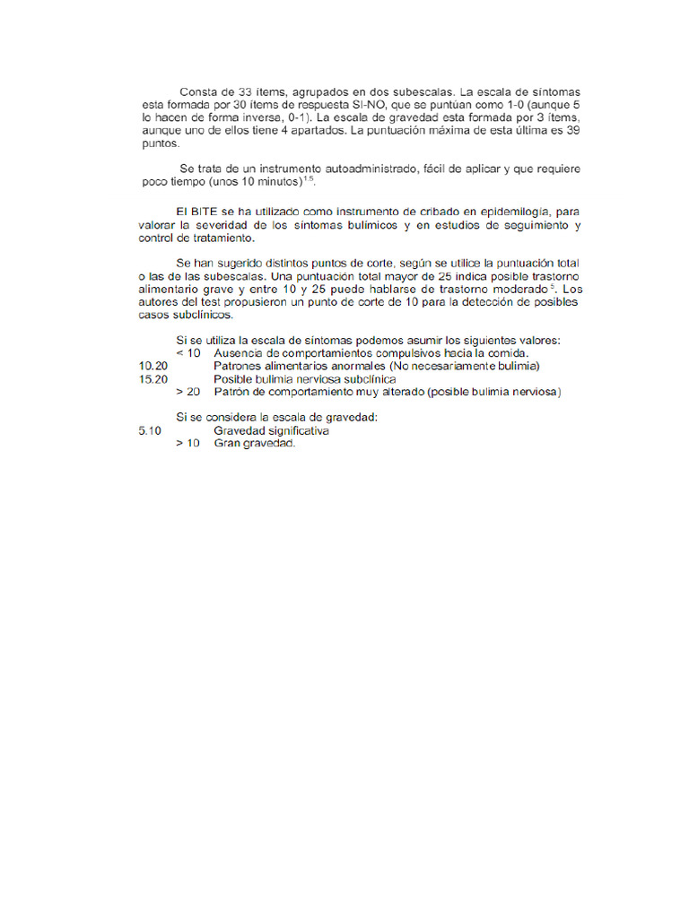 Corrección Test de Bulimia de Edimburgo | PDF
