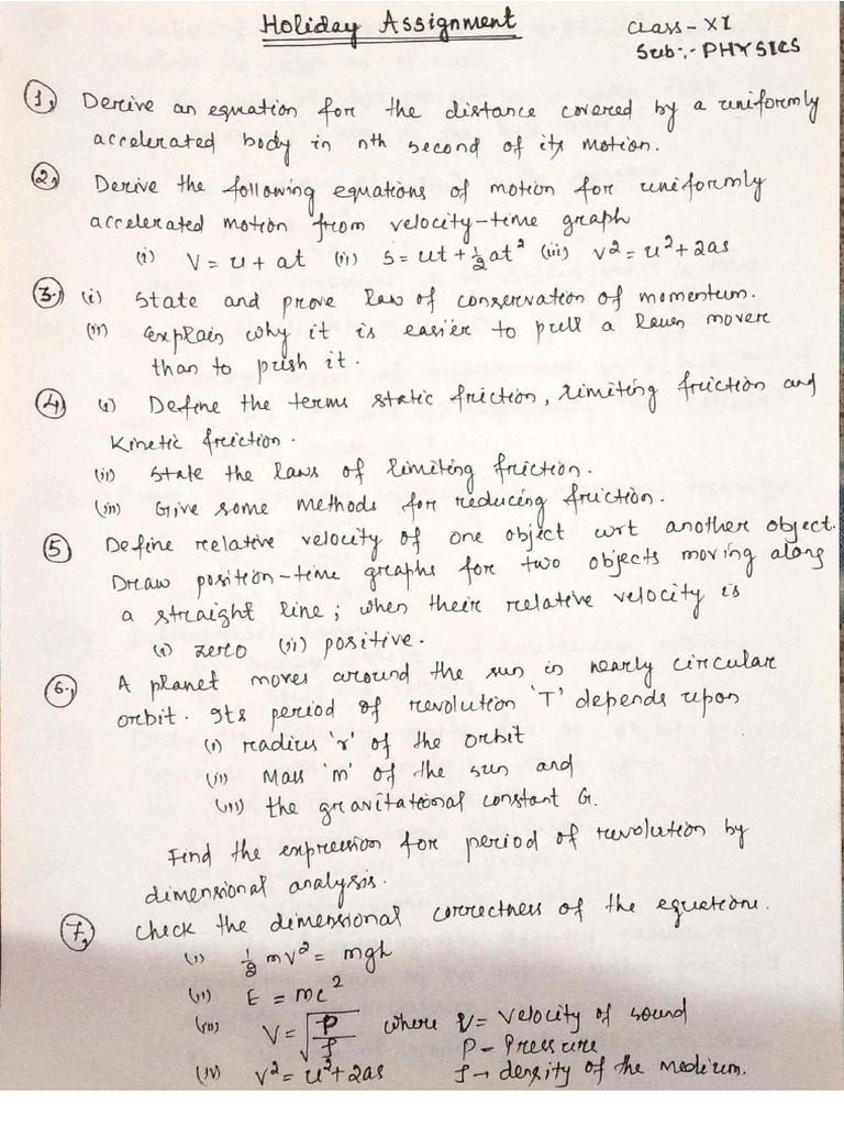 Physics Assignment - Xi | PDF