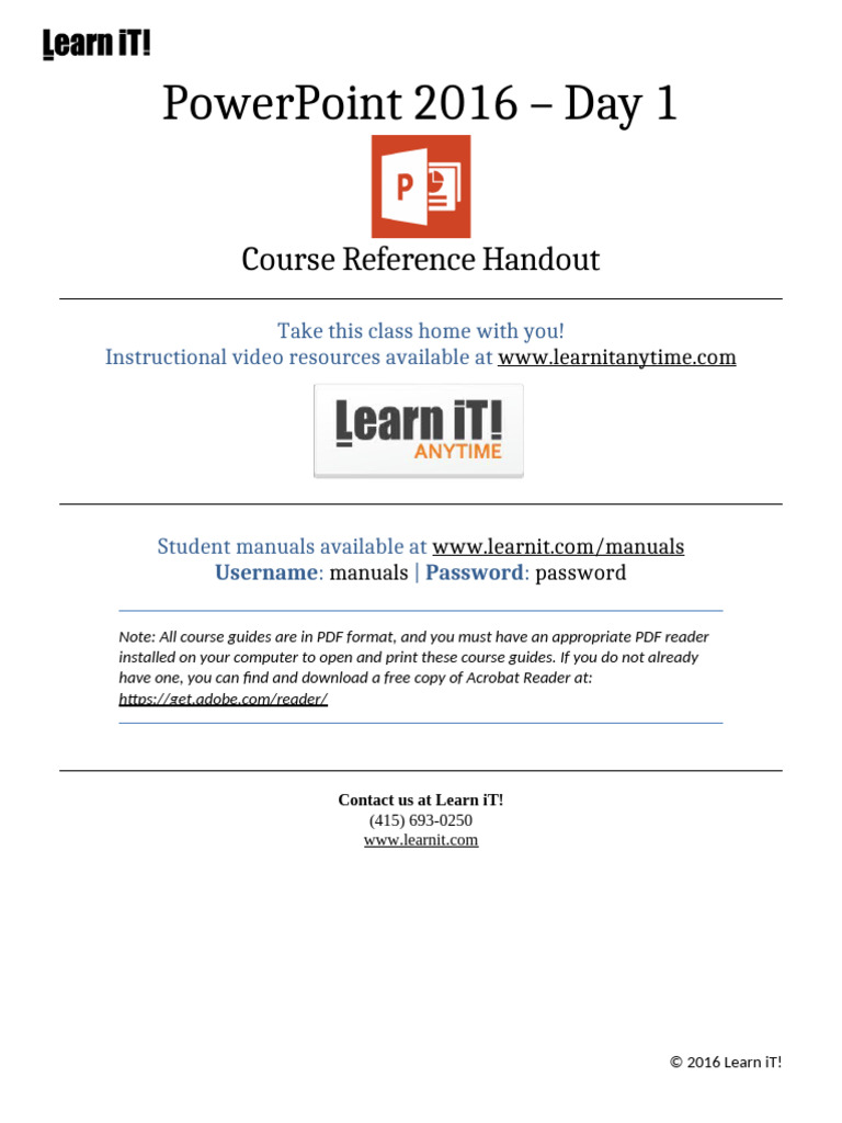 PowerPoint 2016-Day 1 Handout - FINAL | PDF | Page Layout | Microsoft ...