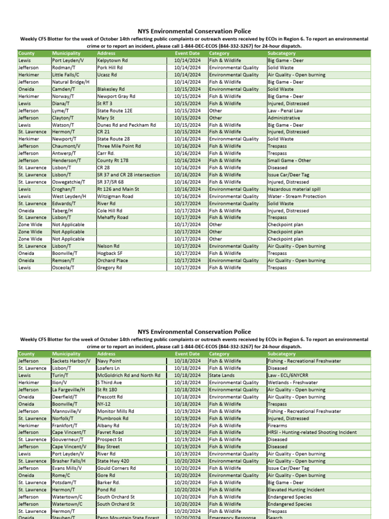 DEC Region 6 Police Activity Oct. 14 - 20, 2024 | PDF | Natural ...
