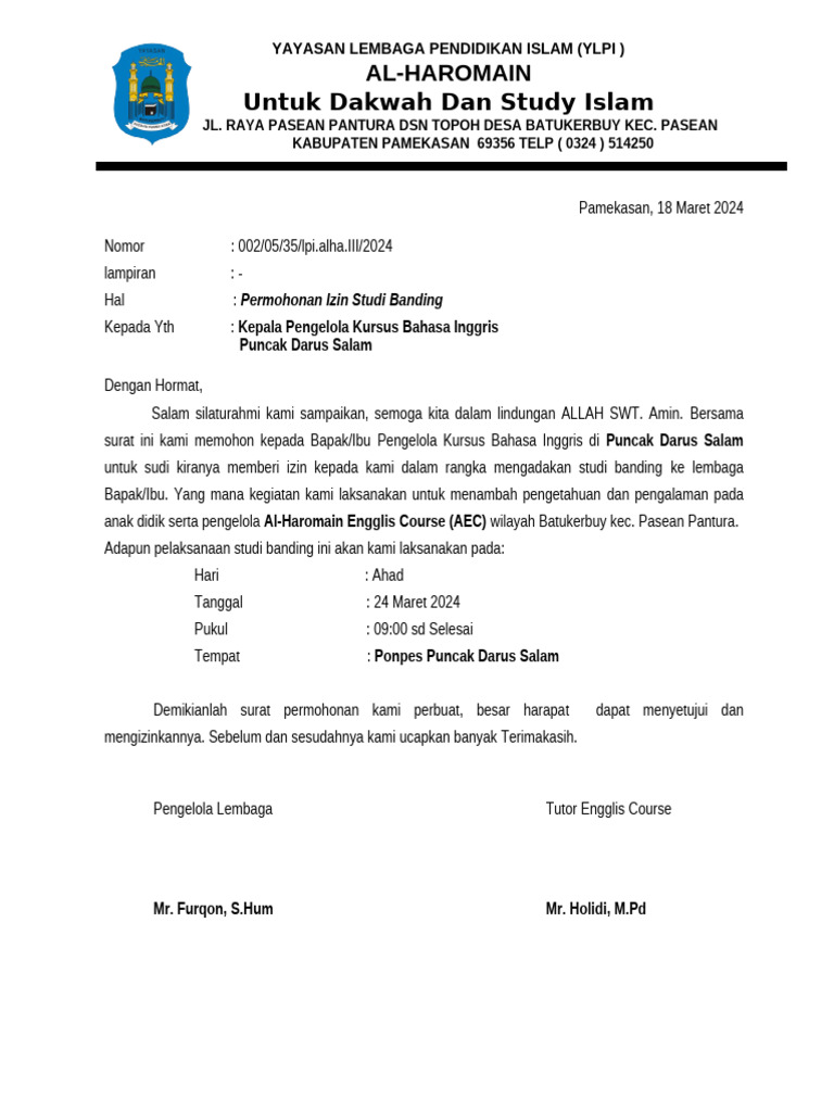 Surat Study Banding | PDF