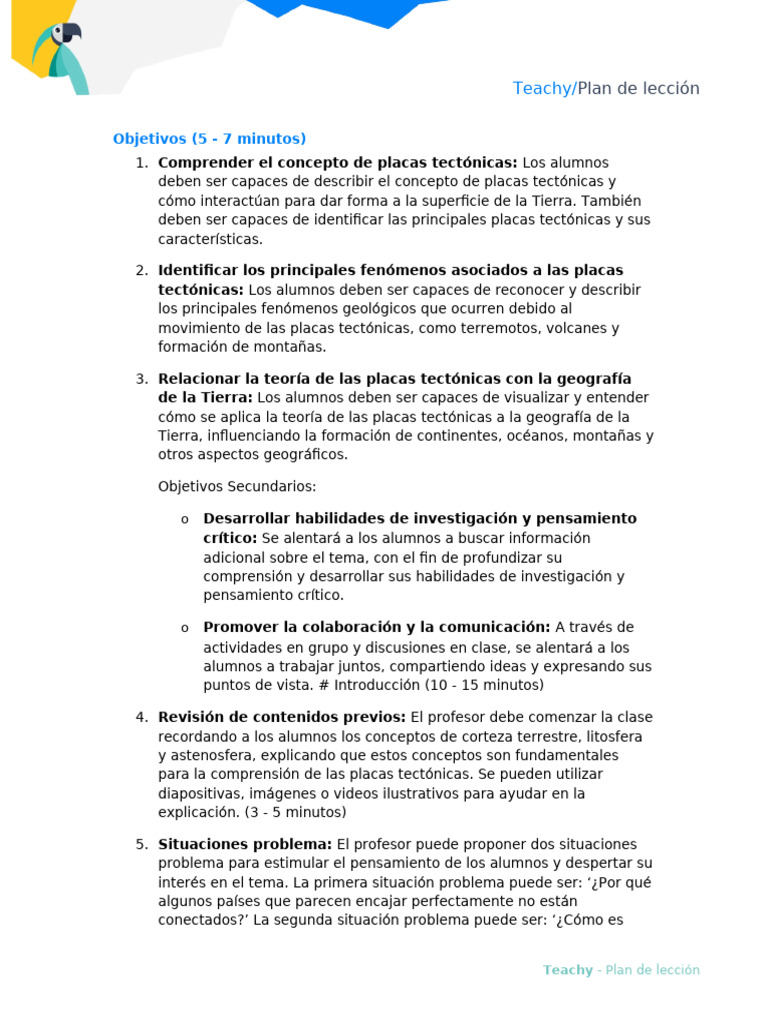 Metodologia Invertida Tierra Placas Tectonicas Plan de Clase | PDF ...