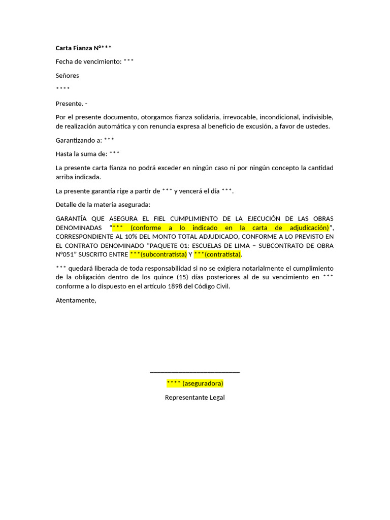 Modelo de Carta Fianza | PDF