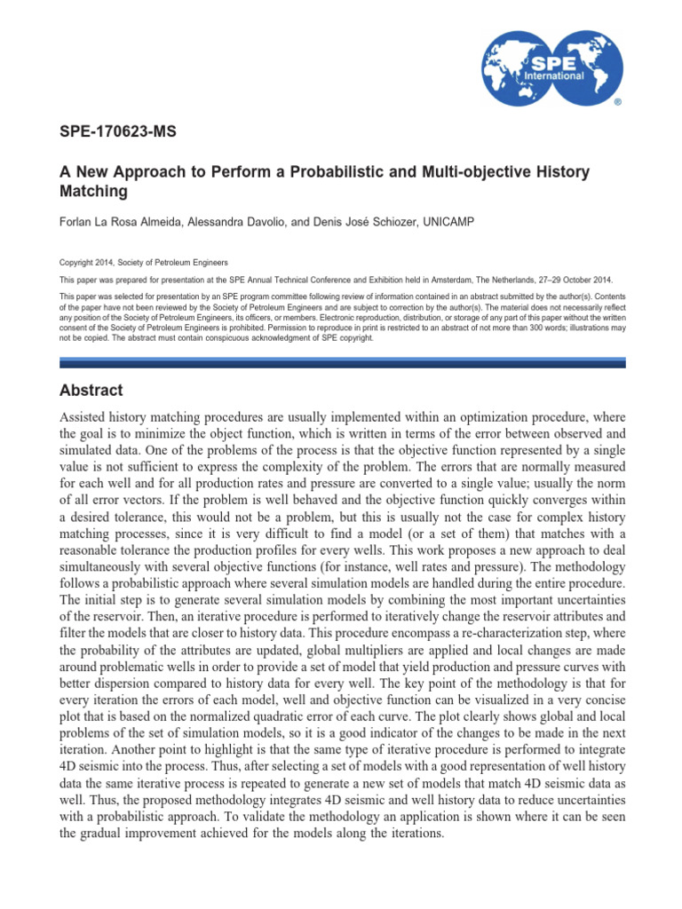 A new approach to perform a probabilistic and multi-objective history matching | PDF | Applied ...