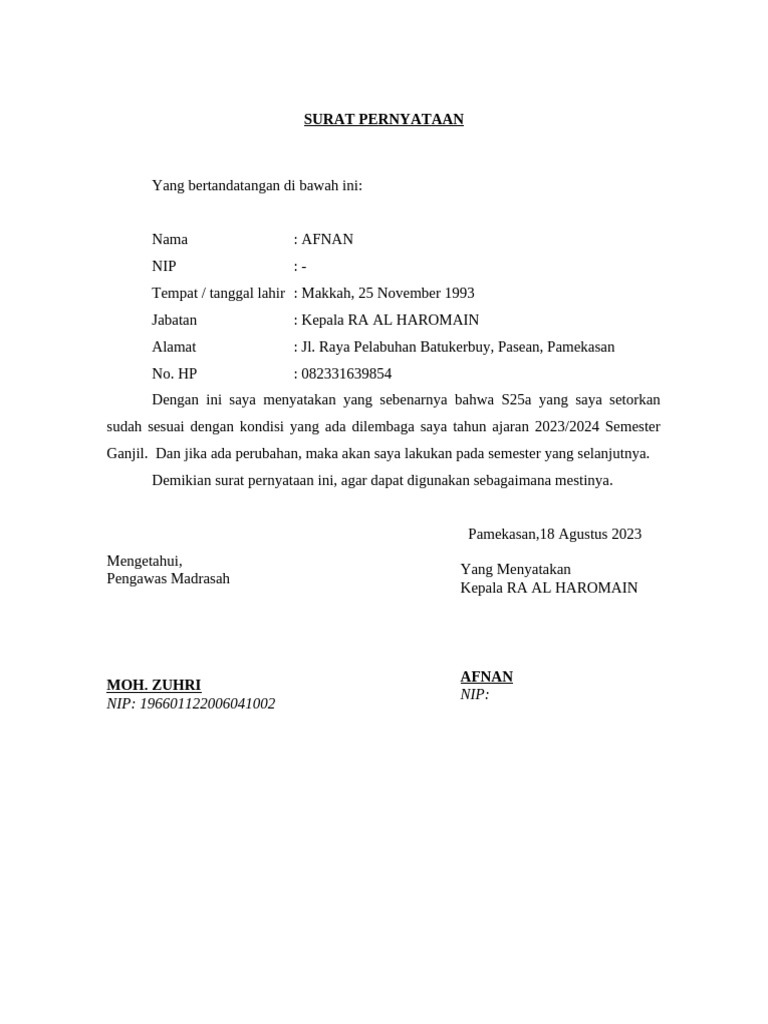 SURAT PERNYATAAN S25a | PDF